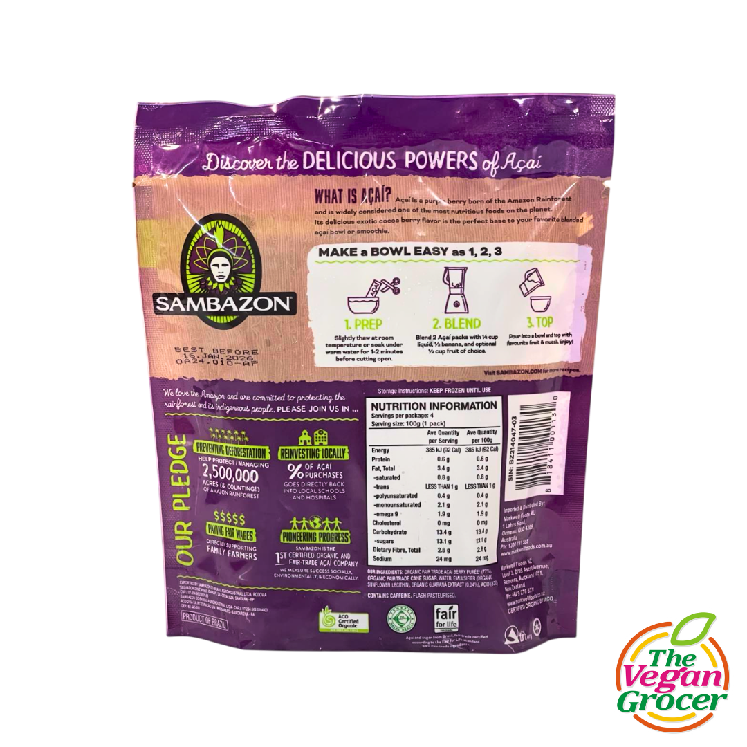 Sambazon Organic Acai Berry Superfruit Packs Original Blend 400g (100g ...