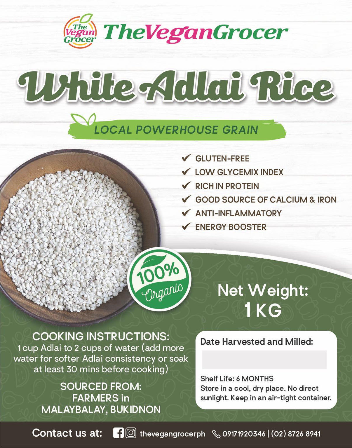 TVG White Adlai 1kg – The Vegan Grocer Ph